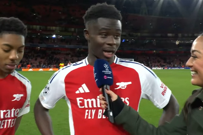 Saka denied a first Arsenal hat trick by his own teammate in Champions ...